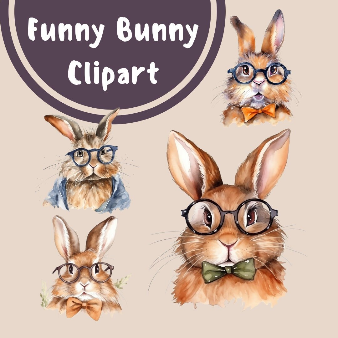 Funny Bunny Clipart Bundle Nursery Clipart Bunny in Glasses - Etsy