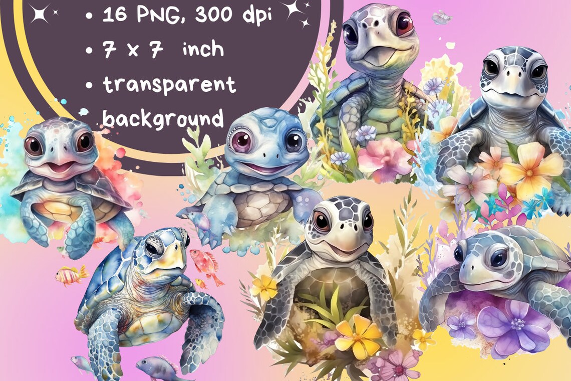 Cute Sea Turtle Clipart Sublimation Design Download, Turtle Png, Sea ...