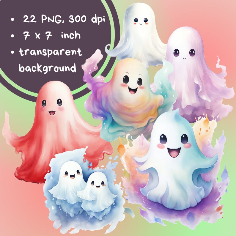 Watercolor Baby Ghost Clipart, Halloween PNG Graphics (digital Download ...