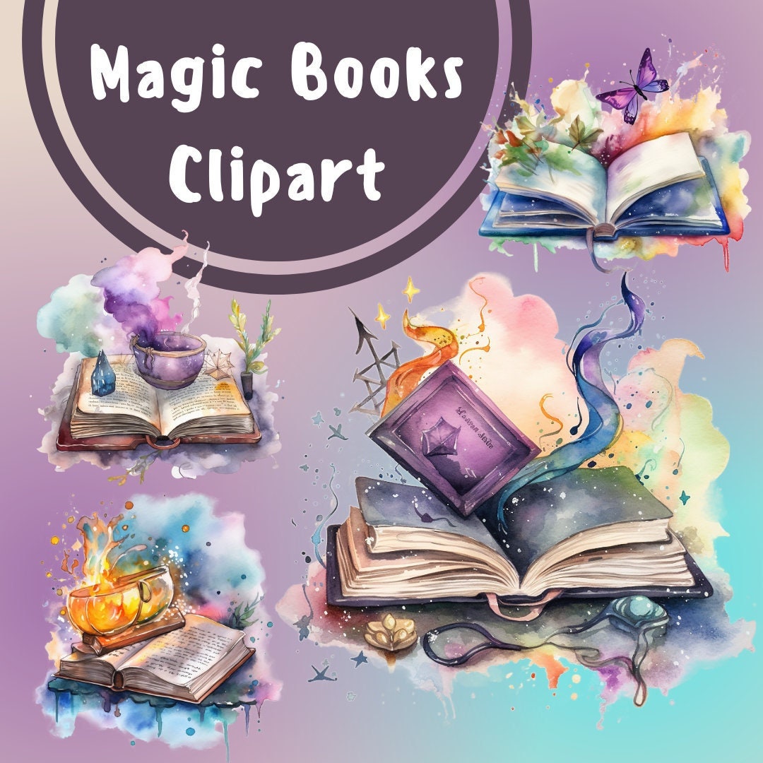 24 PNG Watercolor Magic Books Clipart, Open Book Clip Art, Fantasy Book ...