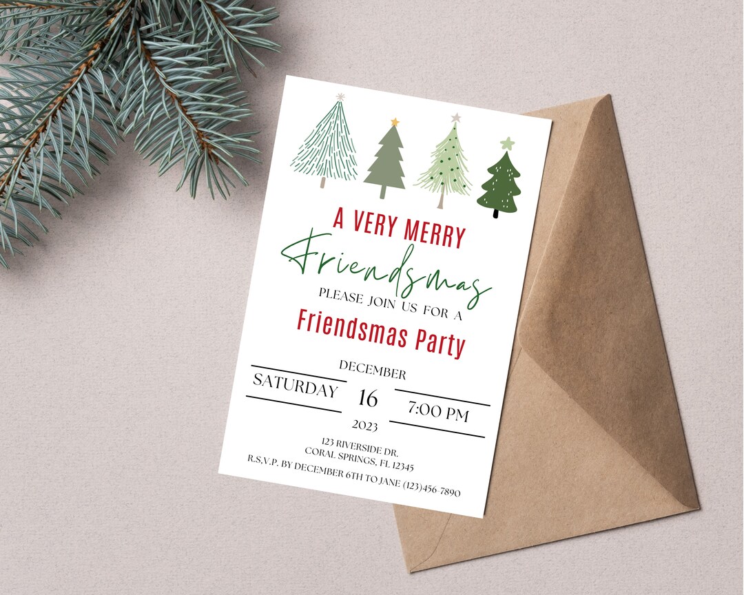 A Very Merry Friendsmas | Christmas Party Invitation | Editable ...