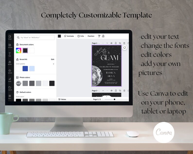 Black Glitz and Glam Bachelorette Invitation Template | Digital ...