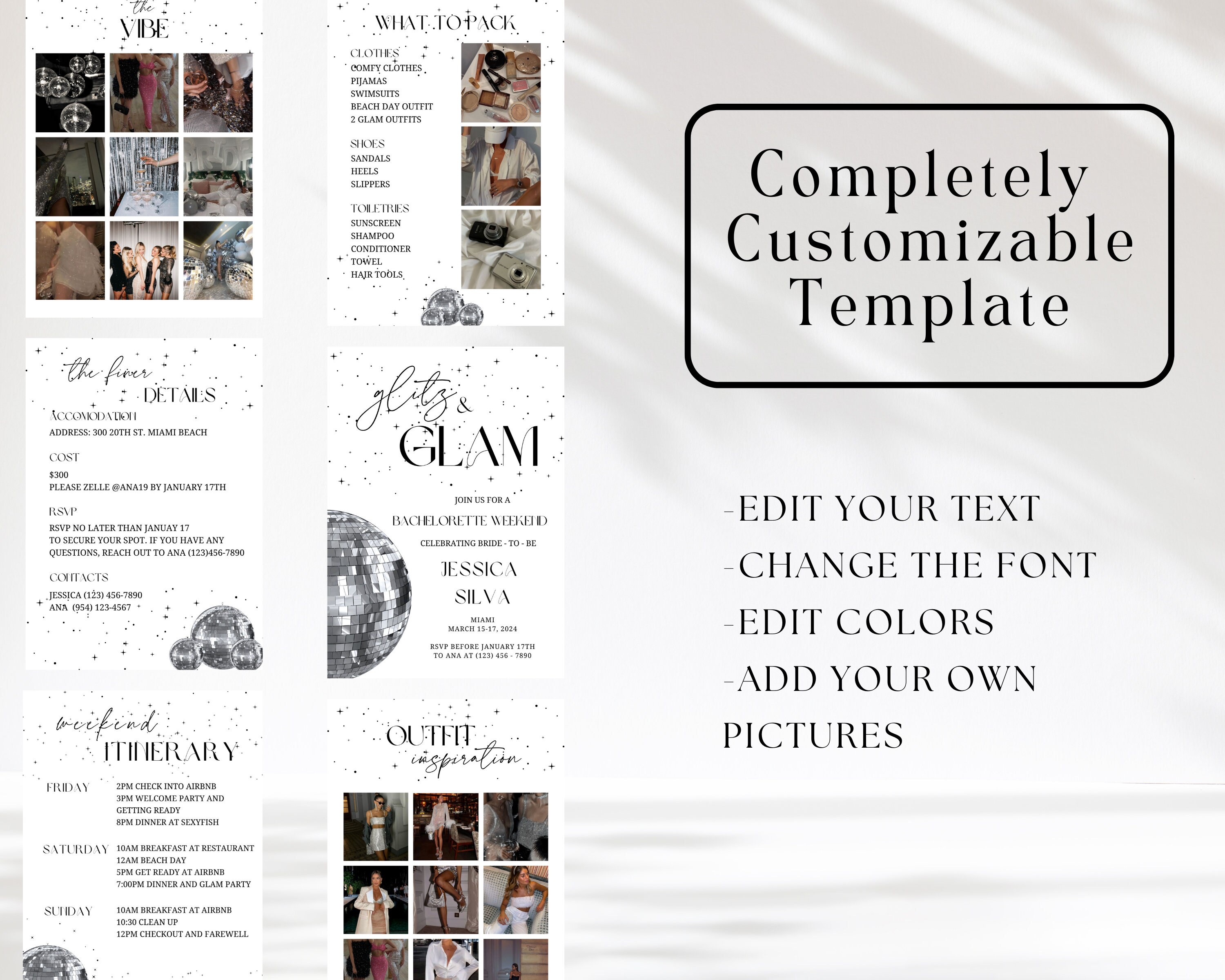 Glitz and Glam Bachelorette Itinerary Template | Digital Bachelorette ...