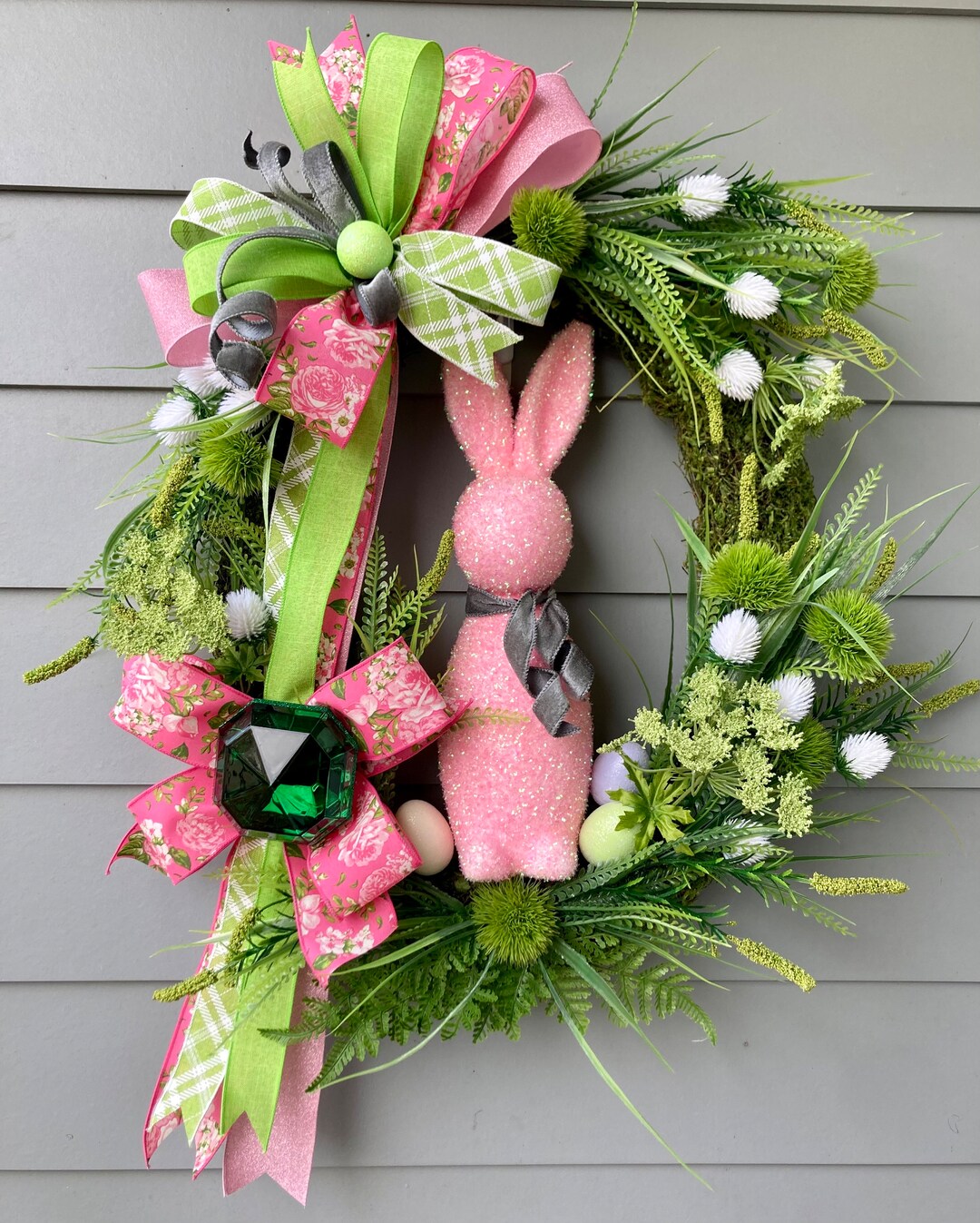 Easter Bunny Wreath for Front Door, Flocked Easter Bunny for Front Door ...