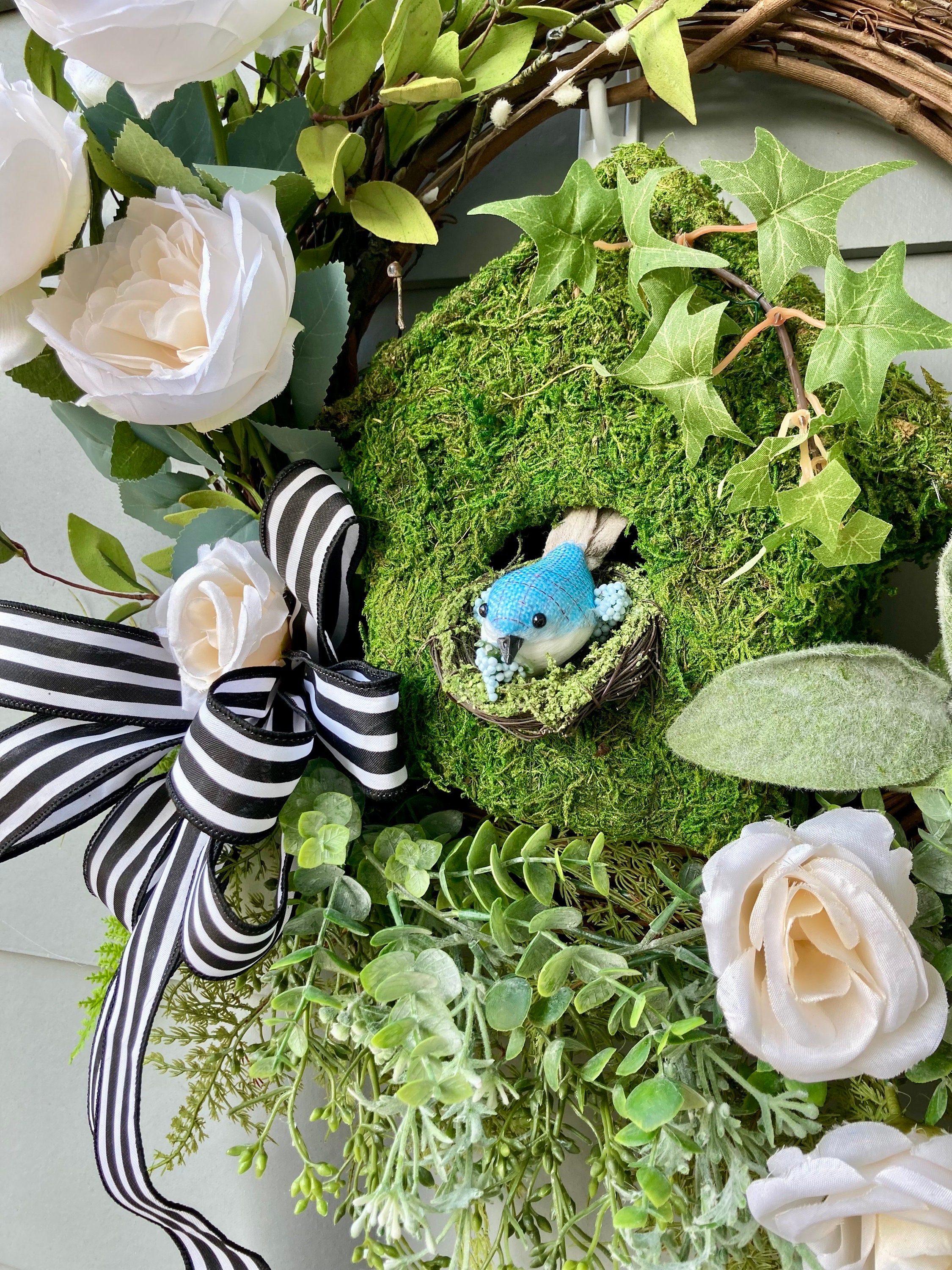 Birdhouse Wreath for Front Door, Spring Wreath, Summer Wreath ...