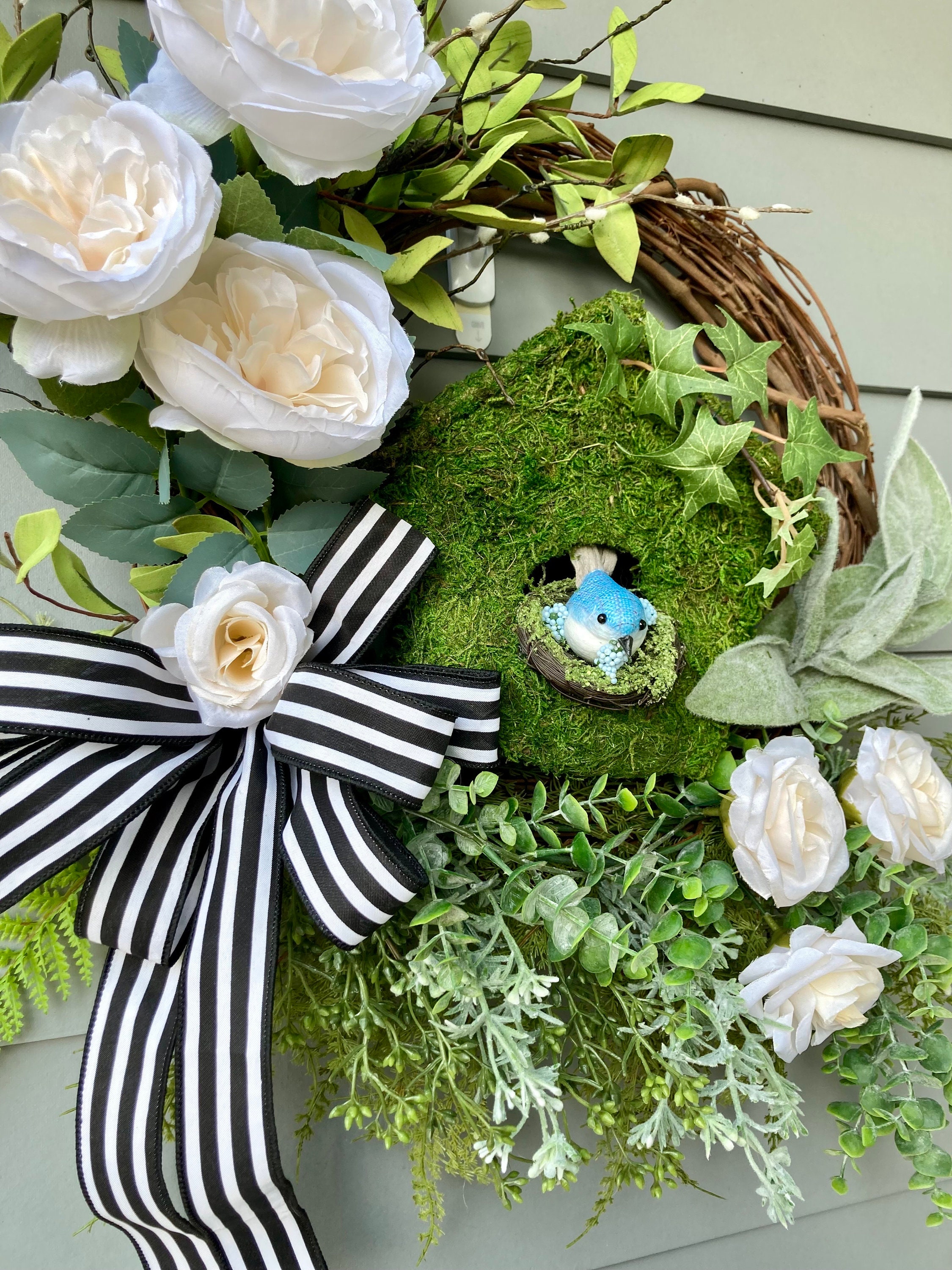 Birdhouse Wreath for Front Door, Spring Wreath, Summer Wreath ...