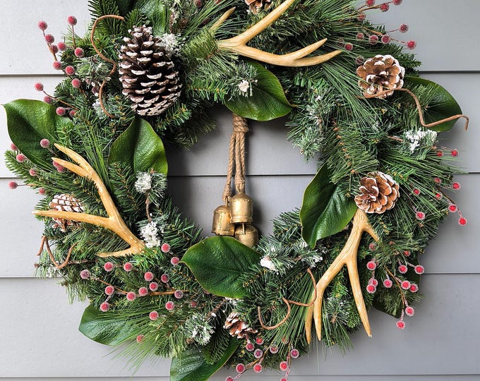 Antler Wreath, Cabin Wreath, Rustic Decor, All Season Wreath, Lodge ...