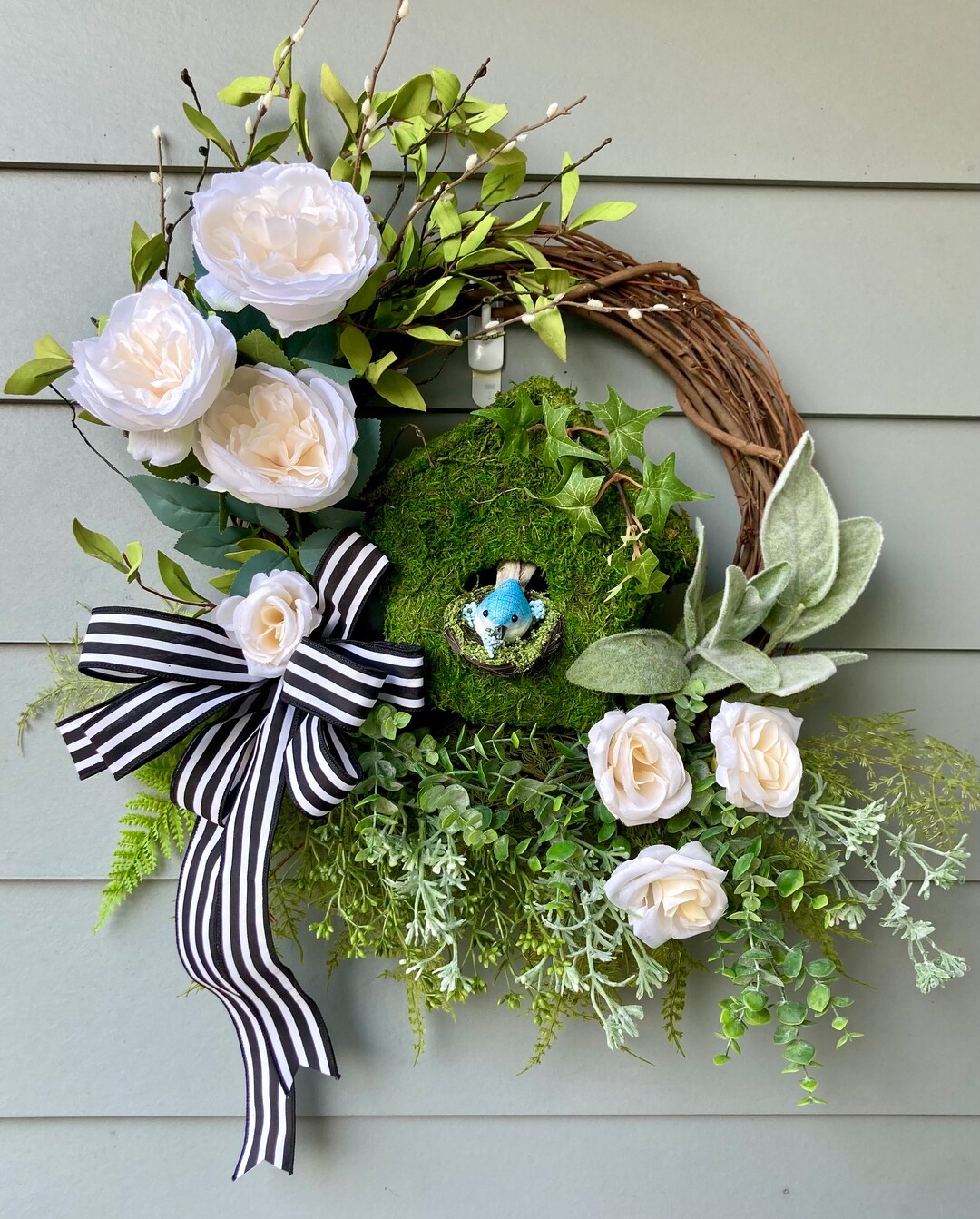 Birdhouse Wreath for Front Door, Spring Wreath, Summer Wreath ...