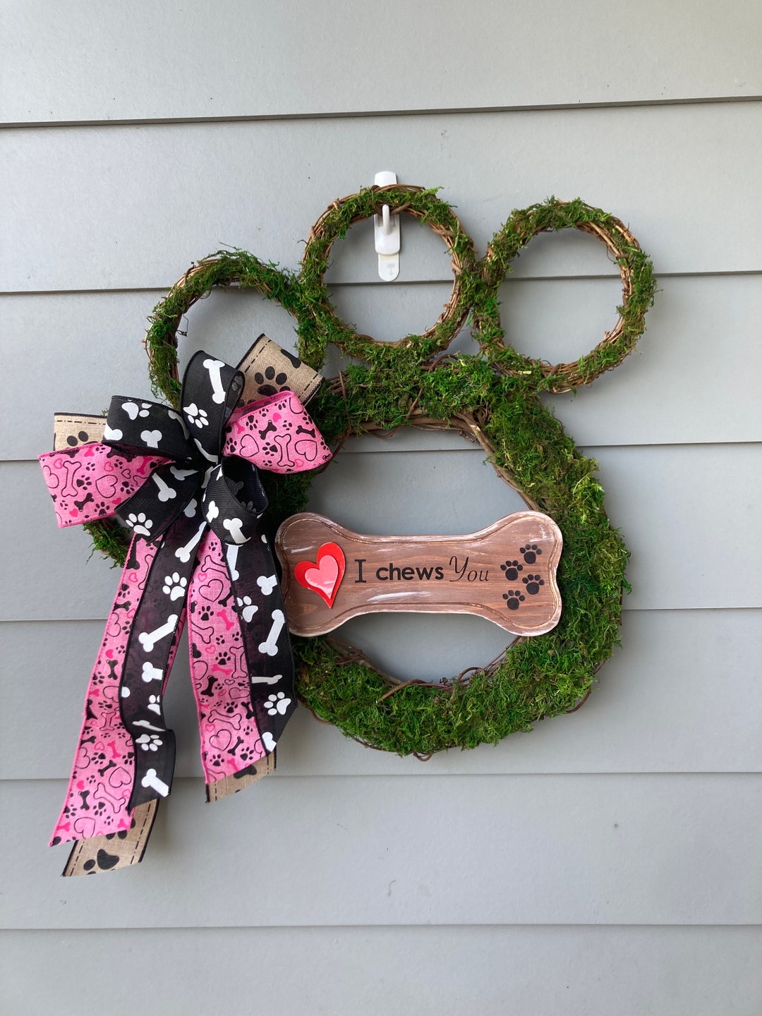 Valentines Paw Print Wreath for Front Door, Dog Paw Print Wreath, Pet ...