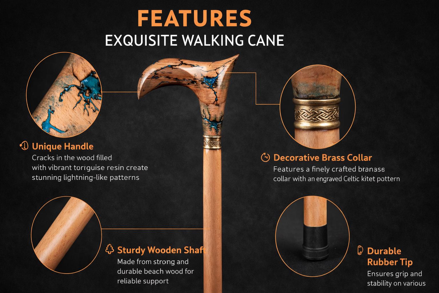 Handcrafted Wood & Epoxy Resin Cane – Stylish Knob Handle Walking Stick ...
