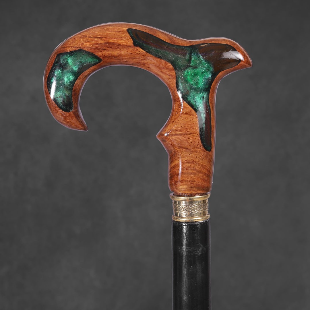 Elegant Indian Rosewood Walking Cane With High-gloss Epoxy and Brass ...