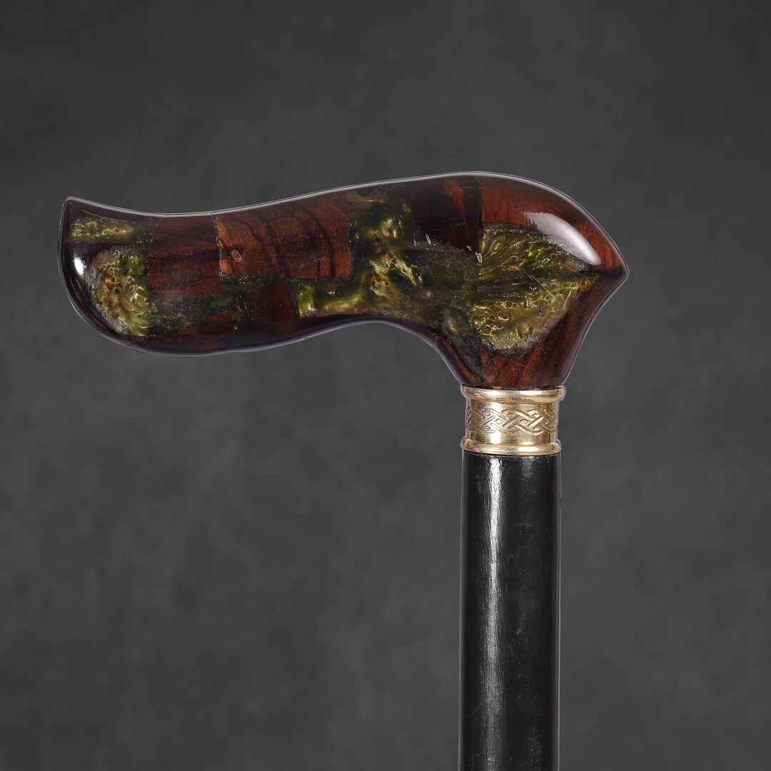 Palm Wood Walking Stick With Black White Epoxy Resin Gentleman ...