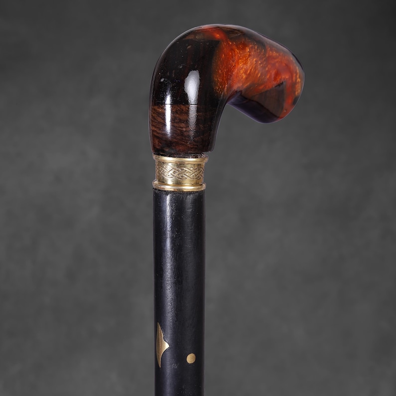 Palm Wood Walking Stick With Black White Epoxy Resin Gentleman ...