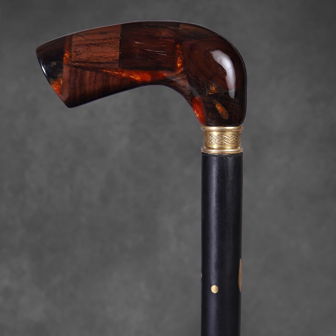Palm Wood Walking Stick With Black White Epoxy Resin Gentleman ...