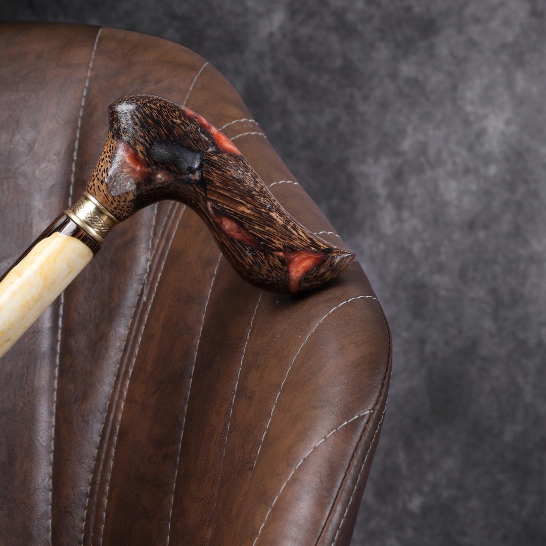 Handcrafted Lyptus Wood Walking Cane: Palmwood & Epoxy Resin Handle - Etsy