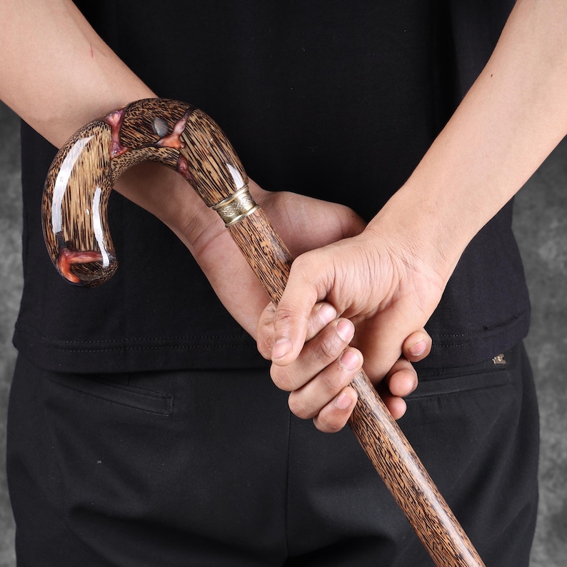 Palmwood Walking Cane: Epoxy Finish, Brass Accents - Etsy