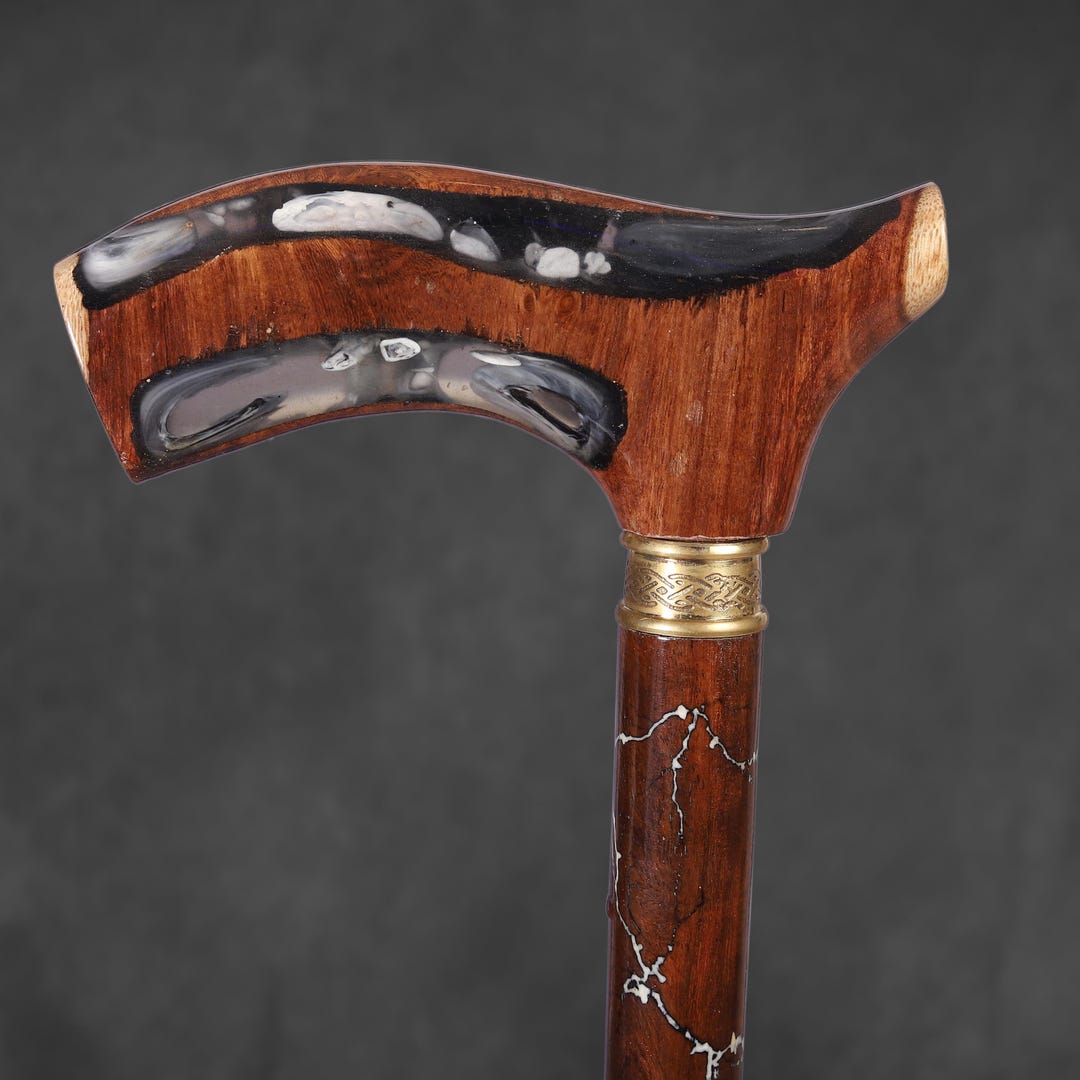 Palm Wood Walking Stick With Black White Epoxy Resin Gentleman ...