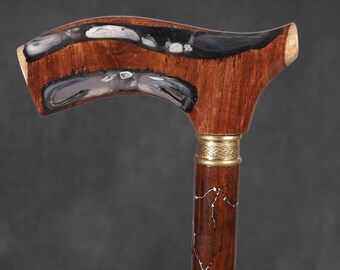 Palm Wood Walking Stick With Black White Epoxy Resin Gentleman ...