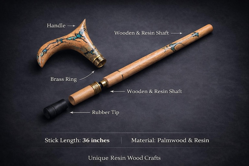Handcrafted Wood & Epoxy Resin Cane – Stylish Knob Handle Walking Stick ...