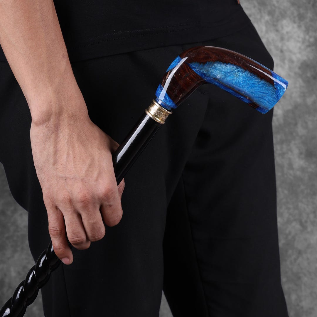Handmade Rosewood Walking Cane With Blue Epoxy, Wooden Stick for Men ...