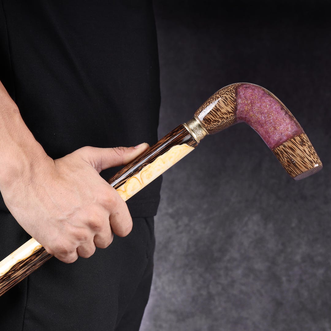 Handmade Palmwood & Purple Resin Walking Cane – Stylish Wooden Walking ...