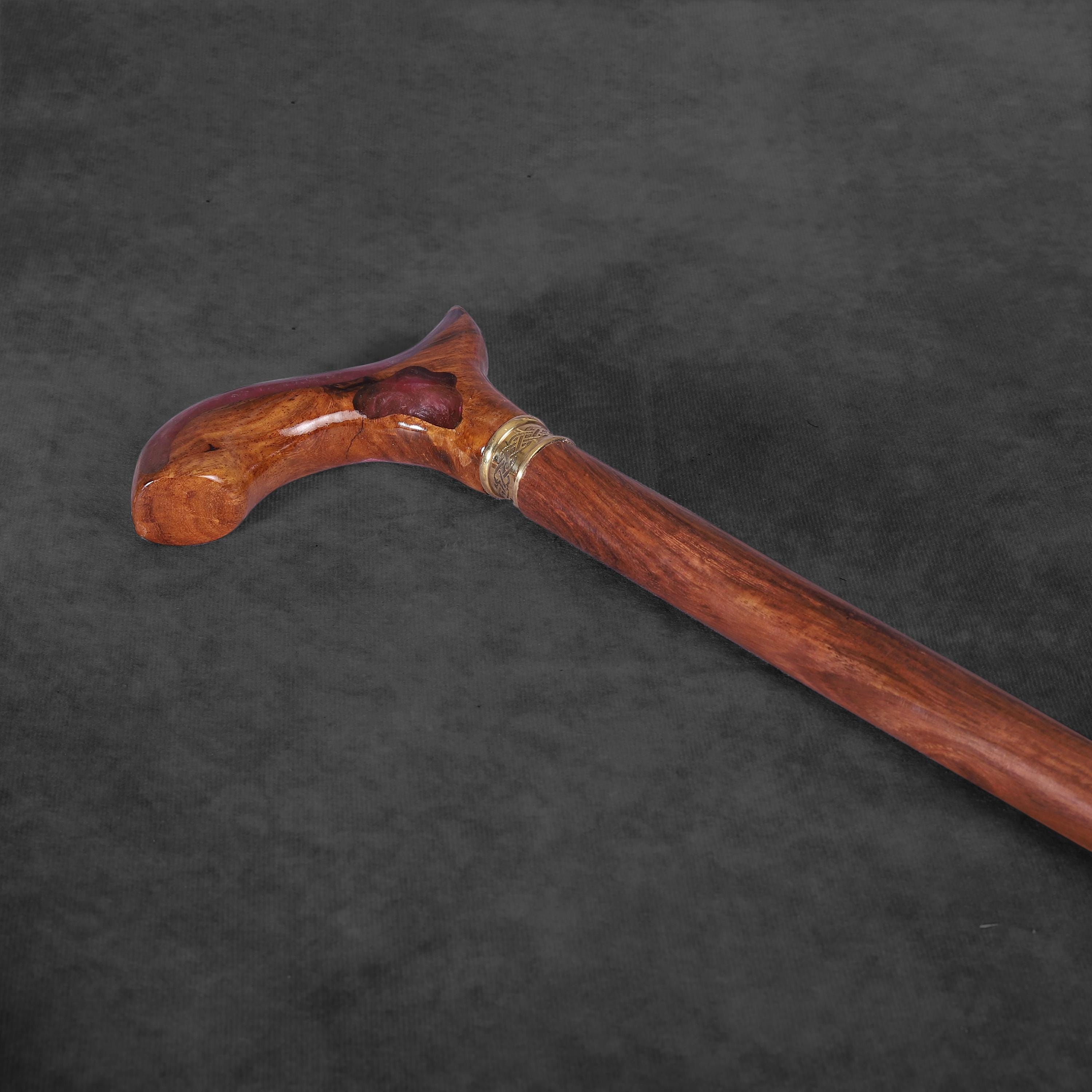 Handcrafted Indian Rosewood Walking Cane With High-gloss Epoxy and ...