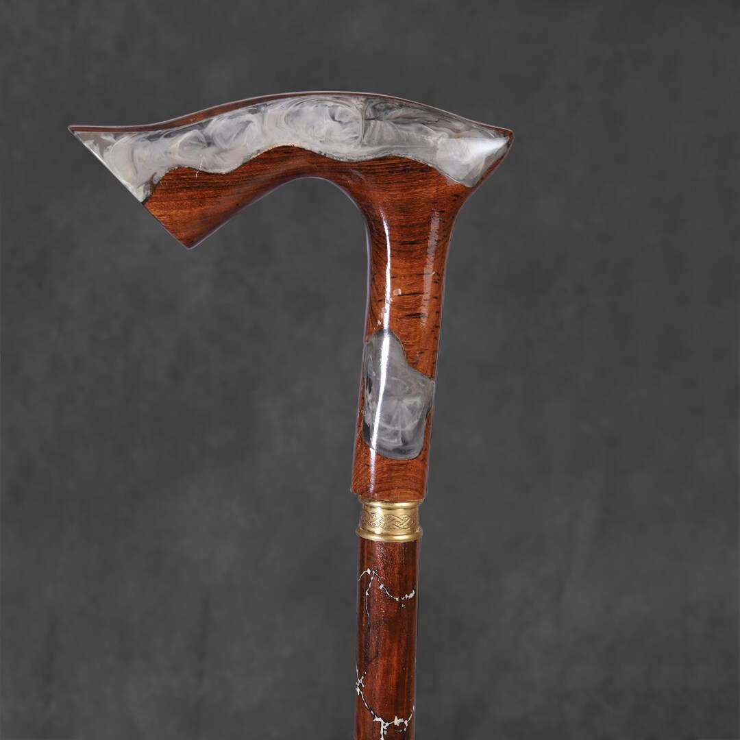 Rosewood Walking Cane White Shade Epoxy Resin Cane With Fractal Burn ...