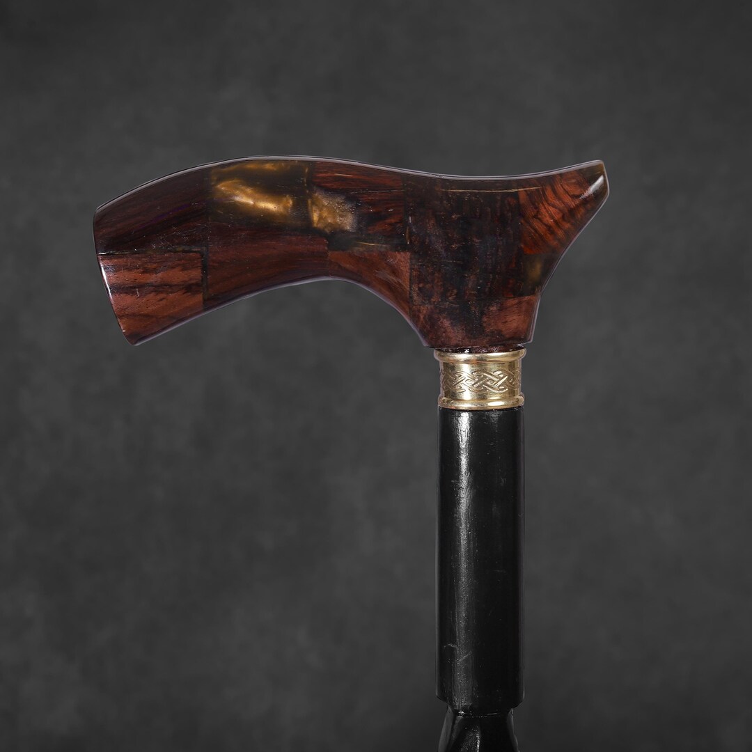 Palm Wood Walking Stick With Black White Epoxy Resin Gentleman ...