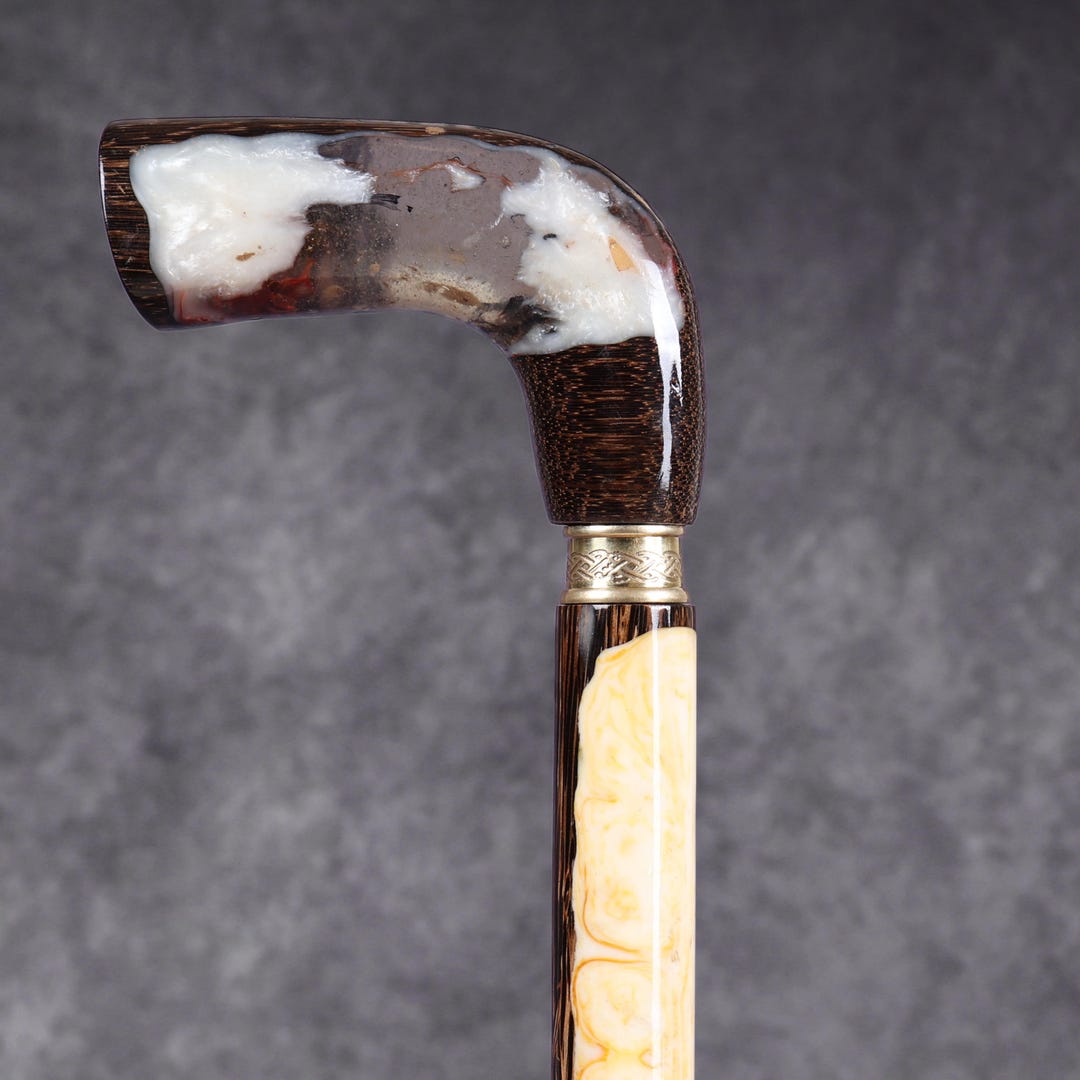 Epoxy Resin Walking Cane Transparent Handle With Yellow Resin Men Women ...