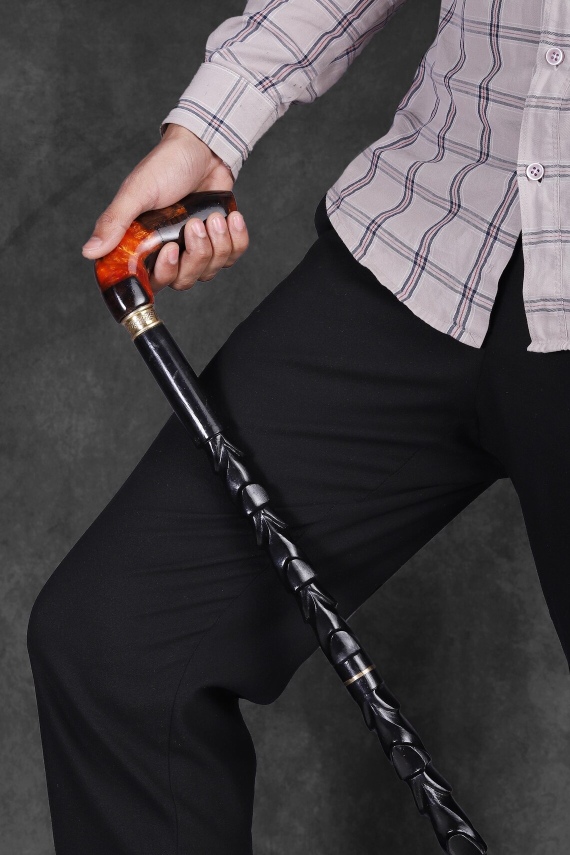 Palm Wood Walking Stick With Black White Epoxy Resin Gentleman ...