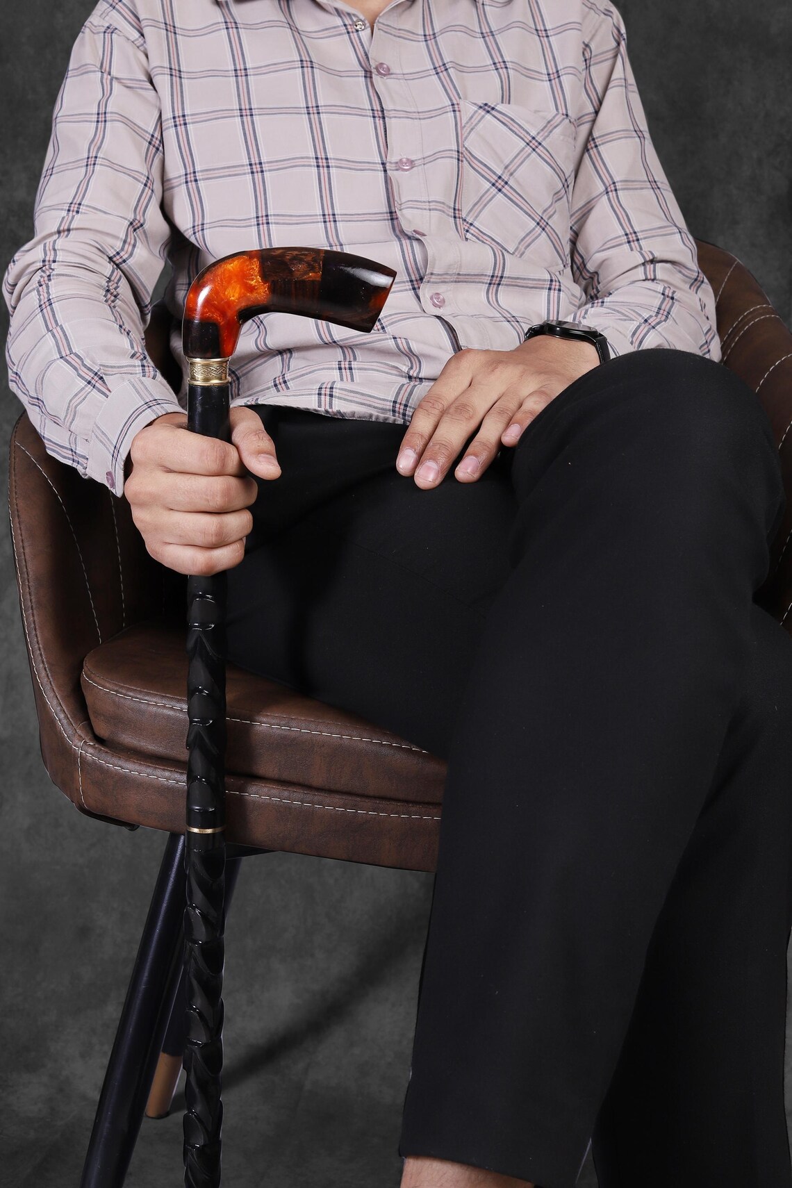 Palm Wood Walking Stick With Black White Epoxy Resin Gentleman ...