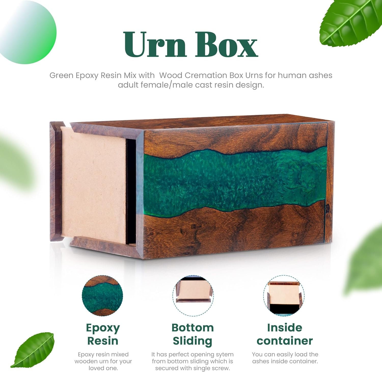 Epoxy Resin Rosewood Urn Box Cremation Urns for Adult Ashes Wooden ...