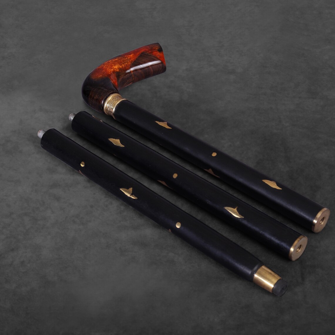 Palm Wood Walking Stick With Black White Epoxy Resin Gentleman ...