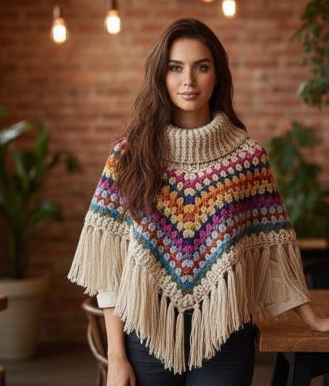 Crochet Pattern, Crochet Fringed Poncho, Crochet Poncho, Womens Fringed ...