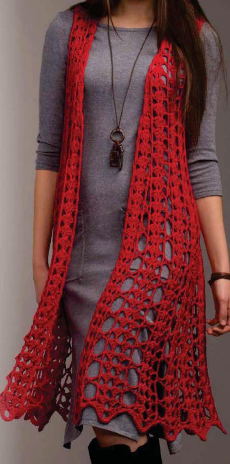 Crochet Pattern, Long Crochet Vest Pattern Easy, Leaf Stitch Vest ...