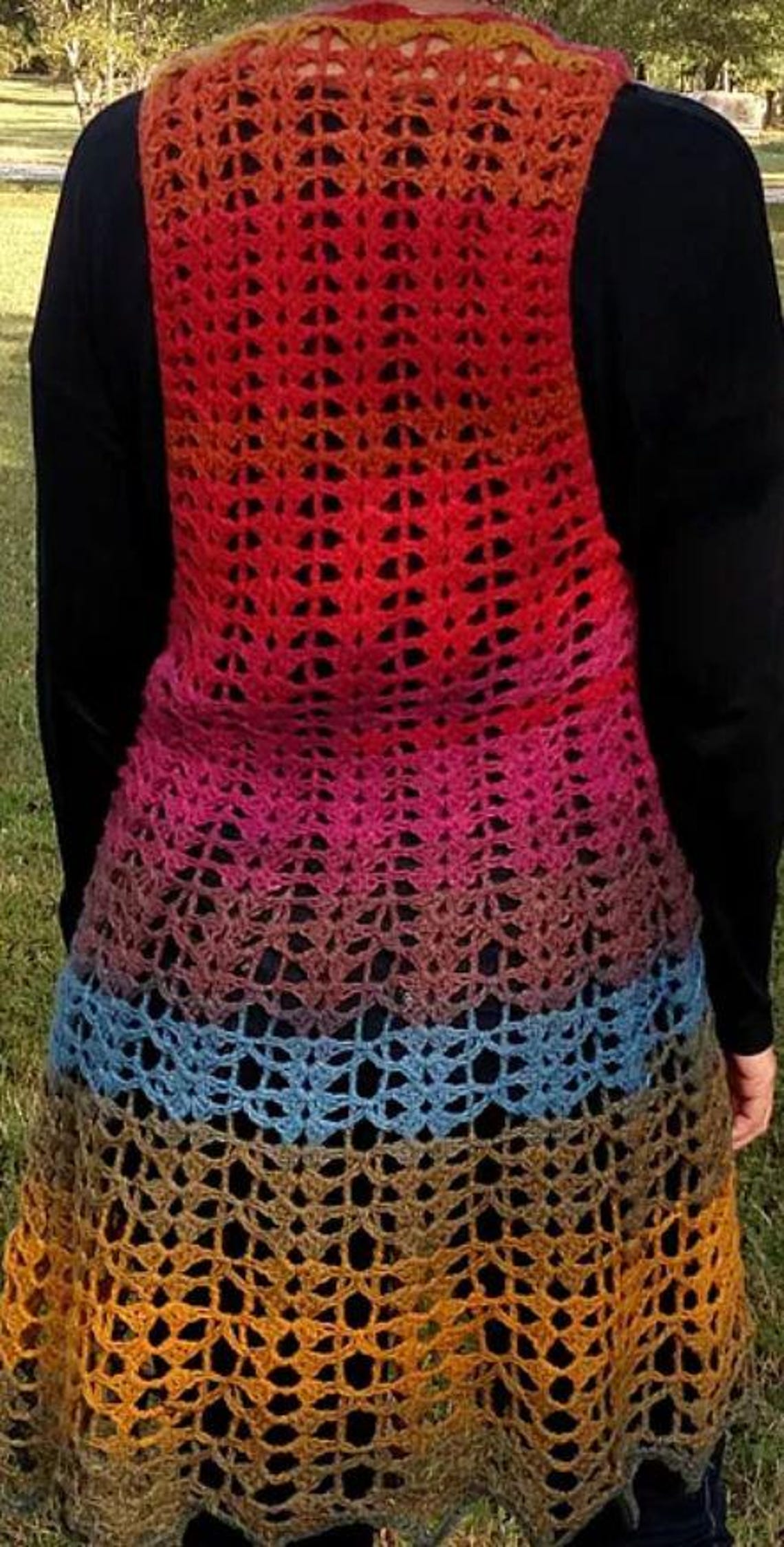 Crochet Pattern, Long Crochet Vest Pattern Easy, Leaf Stitch Vest ...