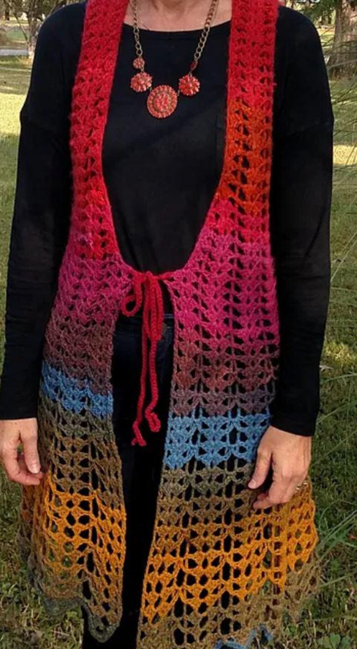 Crochet Pattern, Long Crochet Vest Pattern Easy, Leaf Stitch Vest ...