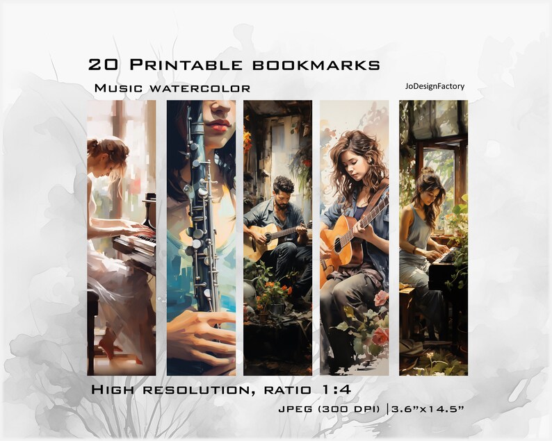 20 Digital Artwork Bookmarks to Print. Music Paintings. Digital High ...