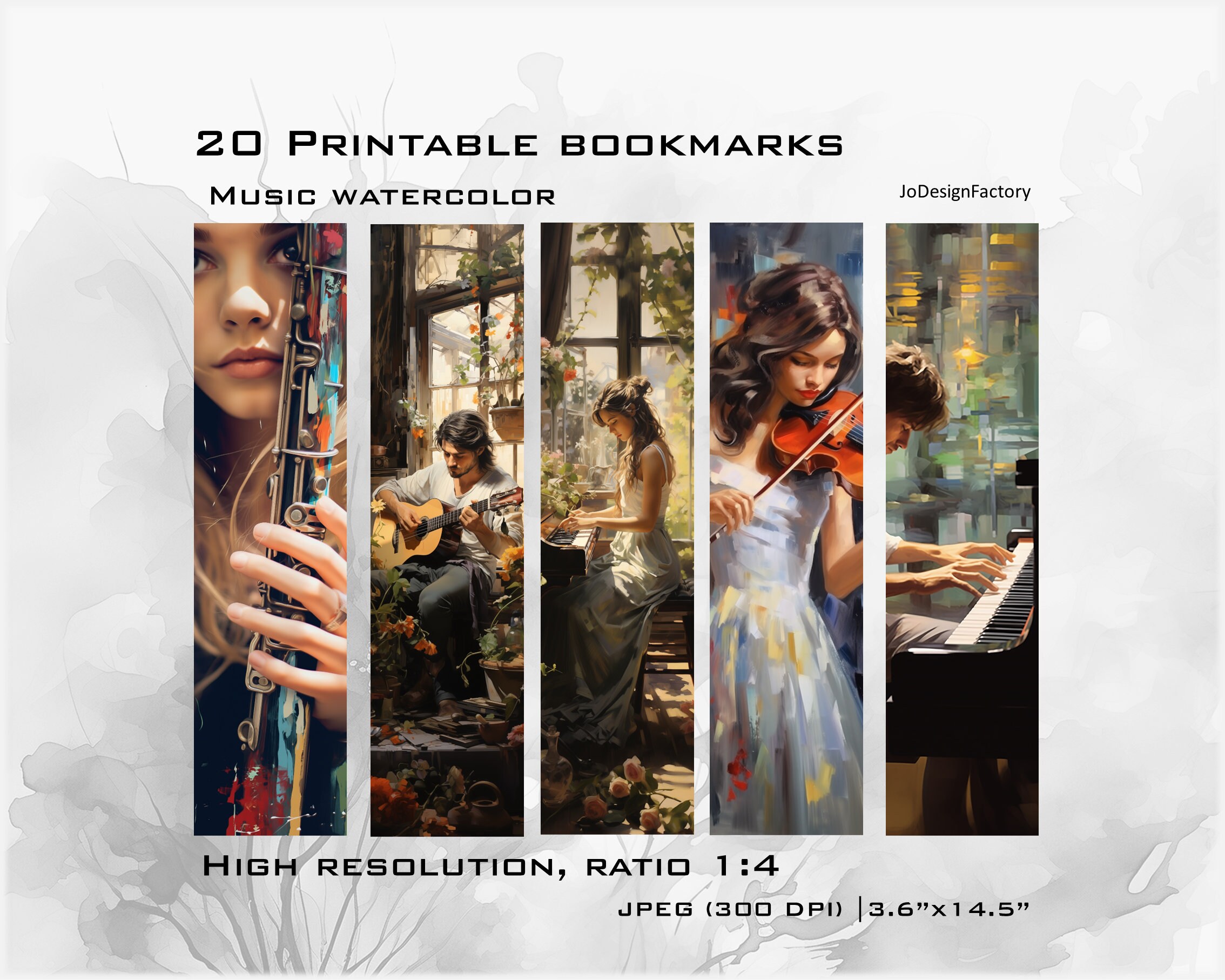 20 Digital Artwork Bookmarks to Print. Music Paintings. Digital High ...