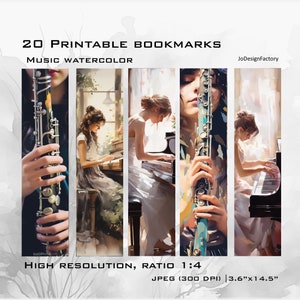 20 Digital Artwork Bookmarks to Print. Music Paintings. Digital High ...