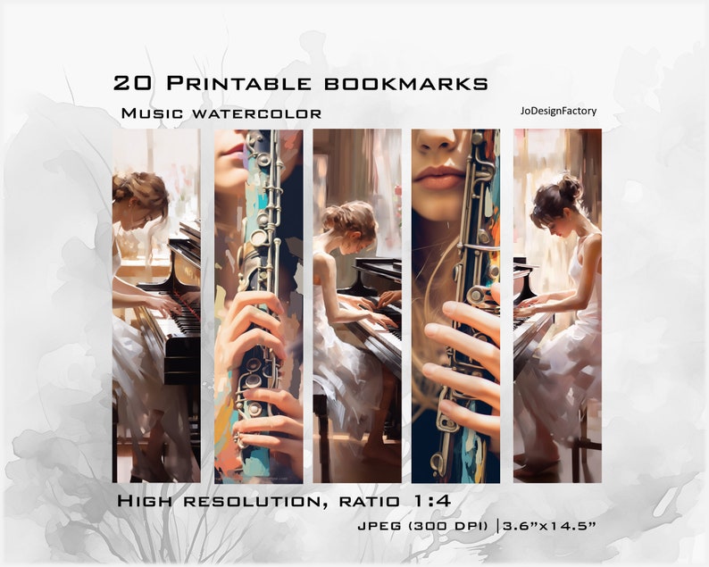20 Digital Artwork Bookmarks to Print. Music Paintings. Digital High ...