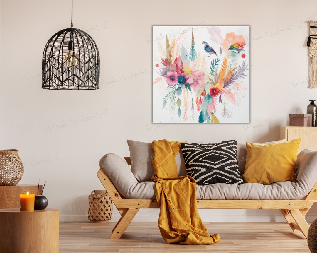 Colorful Boho Wall Art, Watercolor Painting, Gallery Wallart Boho ...