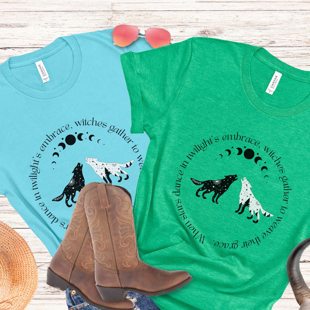 Stars Dance in Twilight's Embrace: Wolves Howling Unisex Tee Mystic ...