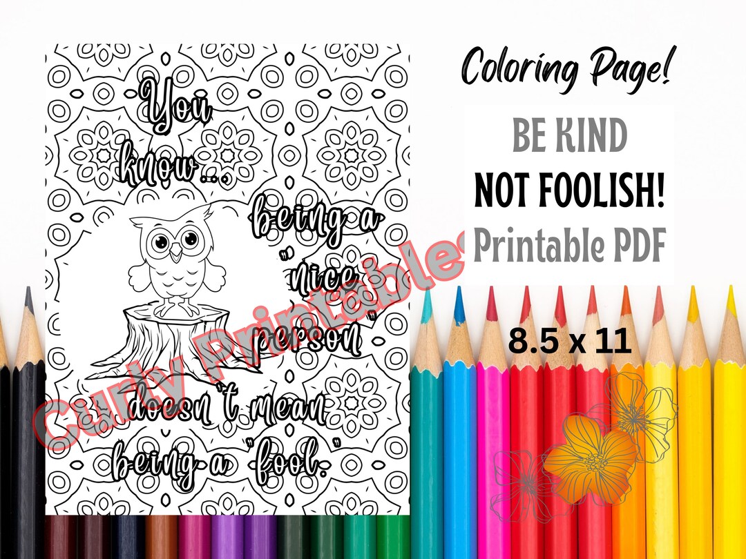 Owl Being Nice or Being A Fool Printable Coloring Page | Adults | 8.5 X ...