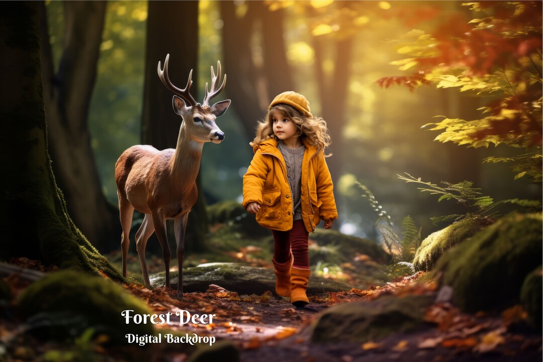 Forest Deer Digital Backdrop Enchanting Autumn Digital Background for ...