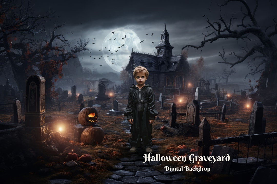 Eerie Cemetery Digital Backdrop Halloween Photo Background Halloween ...
