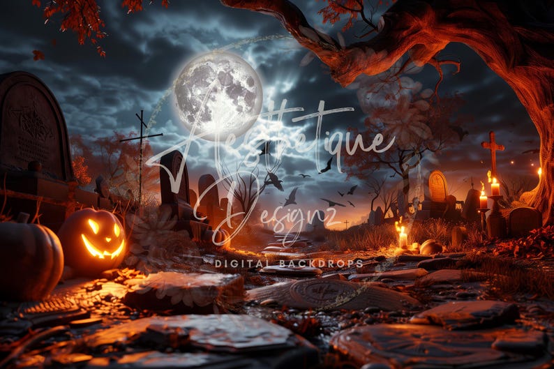 Spooky Graveyard Halloween Digital Backdrop Halloween Photo Background ...