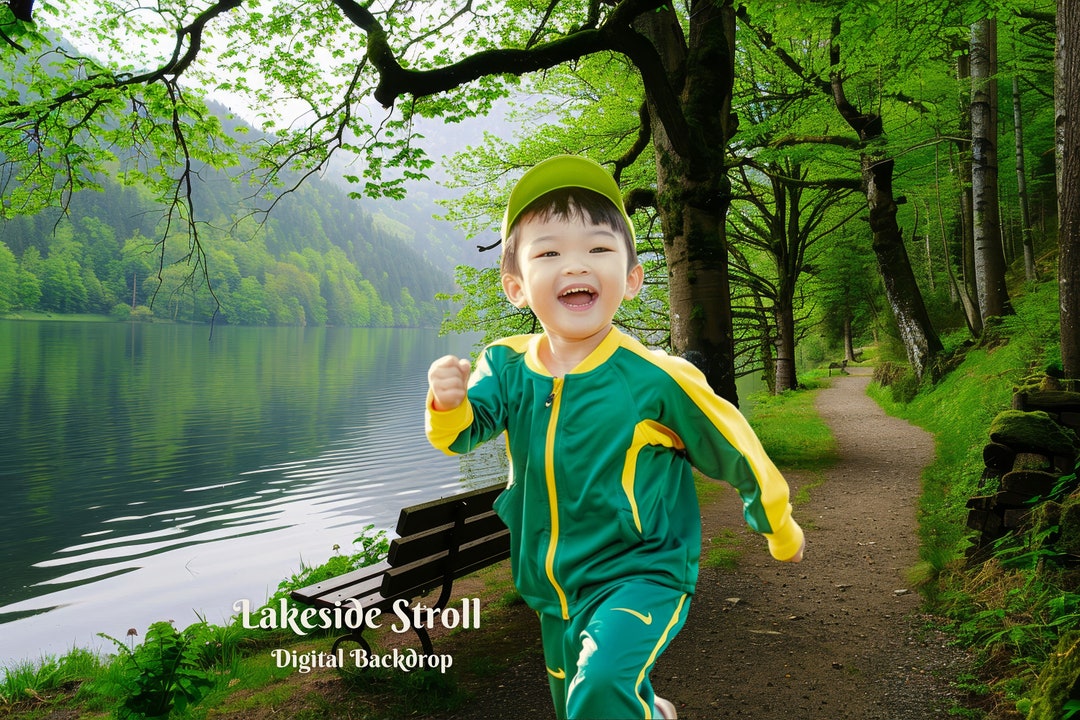 Lakeside Stroll Digital Backdrop Jogging Area Photo Background Calming ...