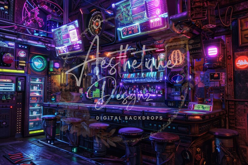Neon Bar Saloon Digital Backdrop for Futuristic Dystopian City ...