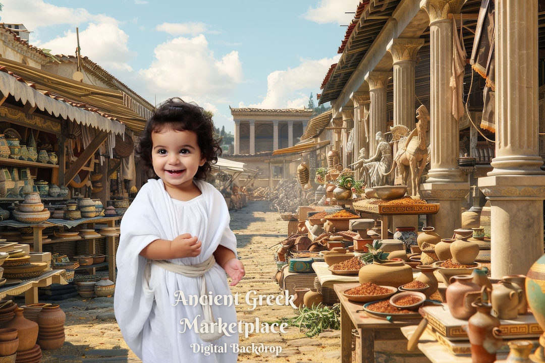 Ancient Greek Marketplace Digital Backdrop for Kitchenware Stalls ...